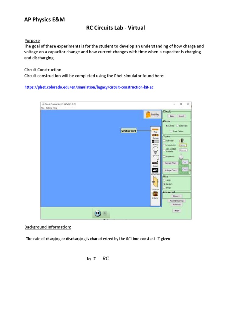 RC Circuit Lab Virtual Rev1.docx 1 1 PDF | PDF | Capacitor | Electrical ...