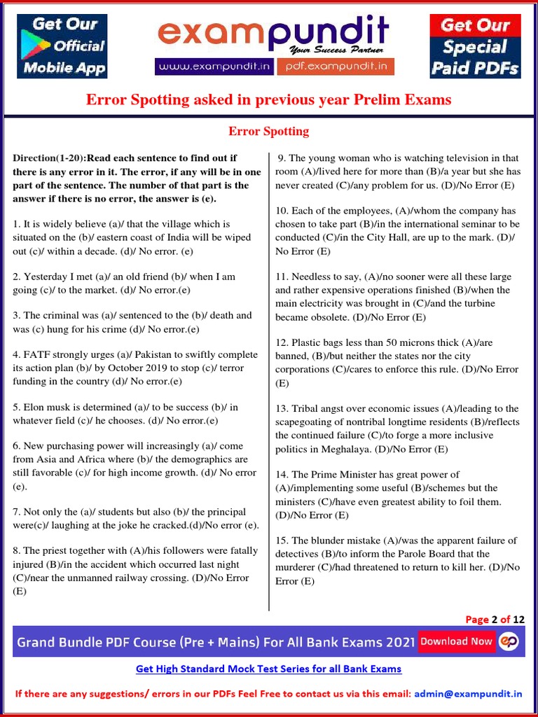 PEL Practice 3 Error Spotting | PDF