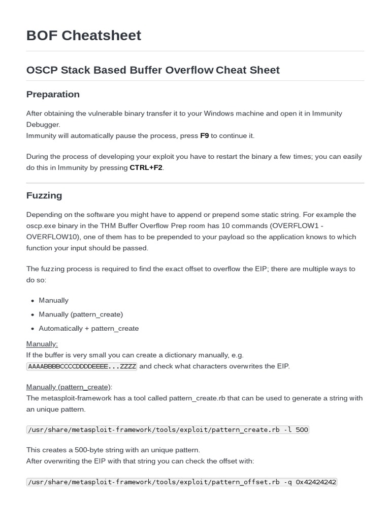 Oscp Bof Cheatsheet | PDF | Software Engineering | Computer Programming