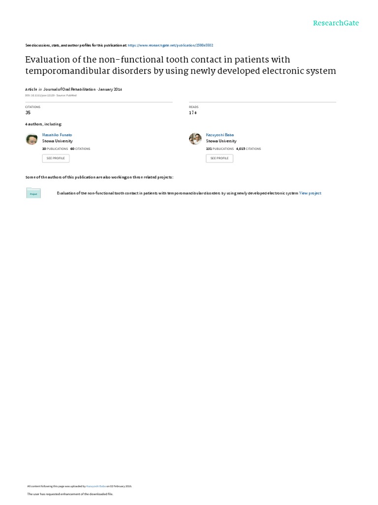 Evaluation of The Non-Functional Tooth Contact in Patients With ...