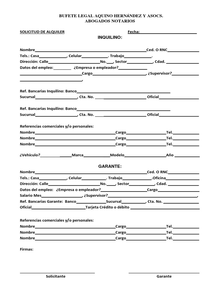 Solicitud de Alquiler para Inquilinos | PDF