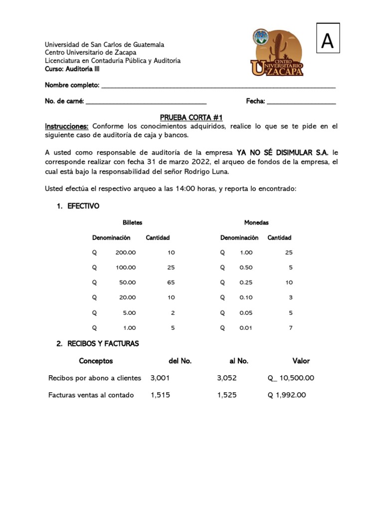 Prueba Corta #1 | PDF | Contabilidad | Business