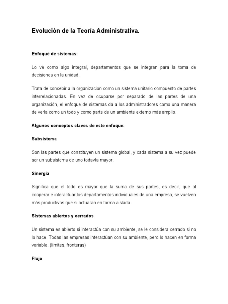 Evolucion de La Teoria Administrativa | PDF | Planificación | Sistema Evolucion de La Teoria Administrativa | PDF | Planificación | Sistema