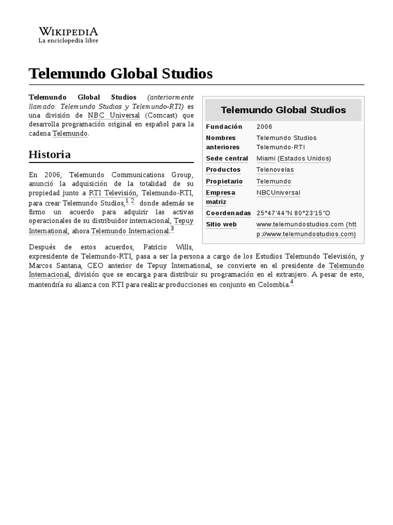 Telemundo Global Studios | PDF | NBC Universal | Televisión