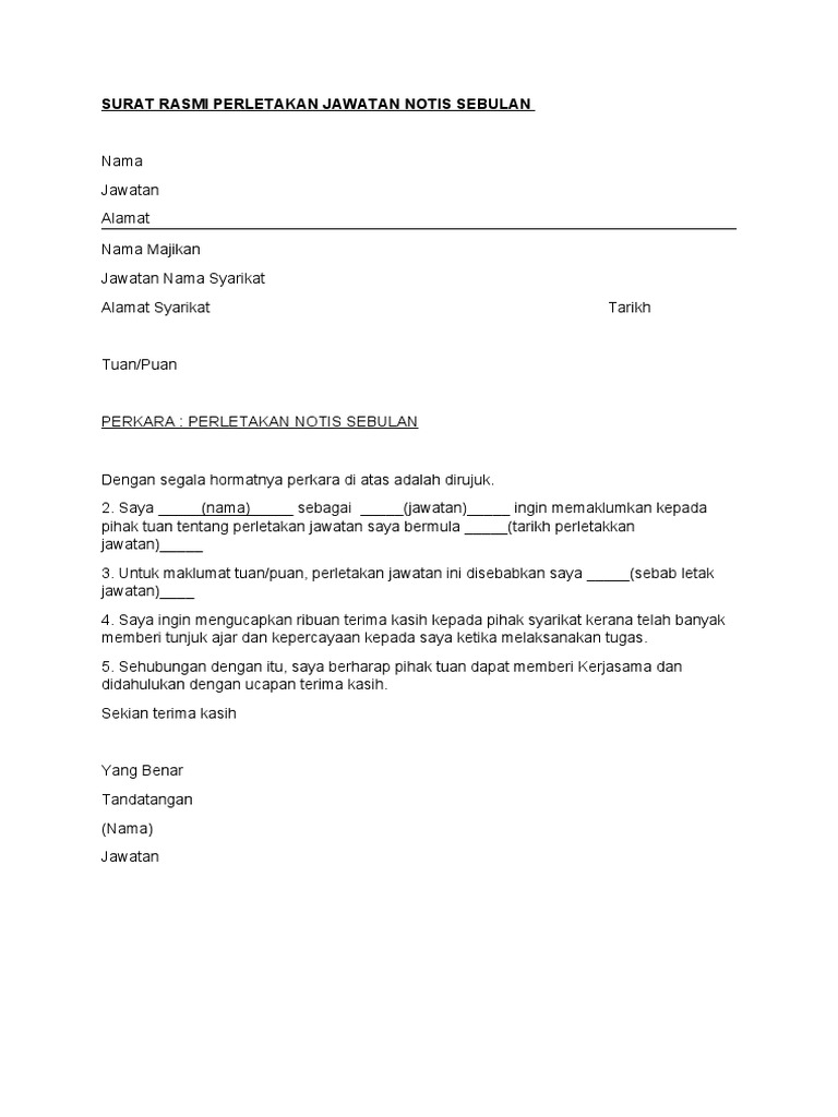 Contoh Surat Perletakan Jawatan | PDF