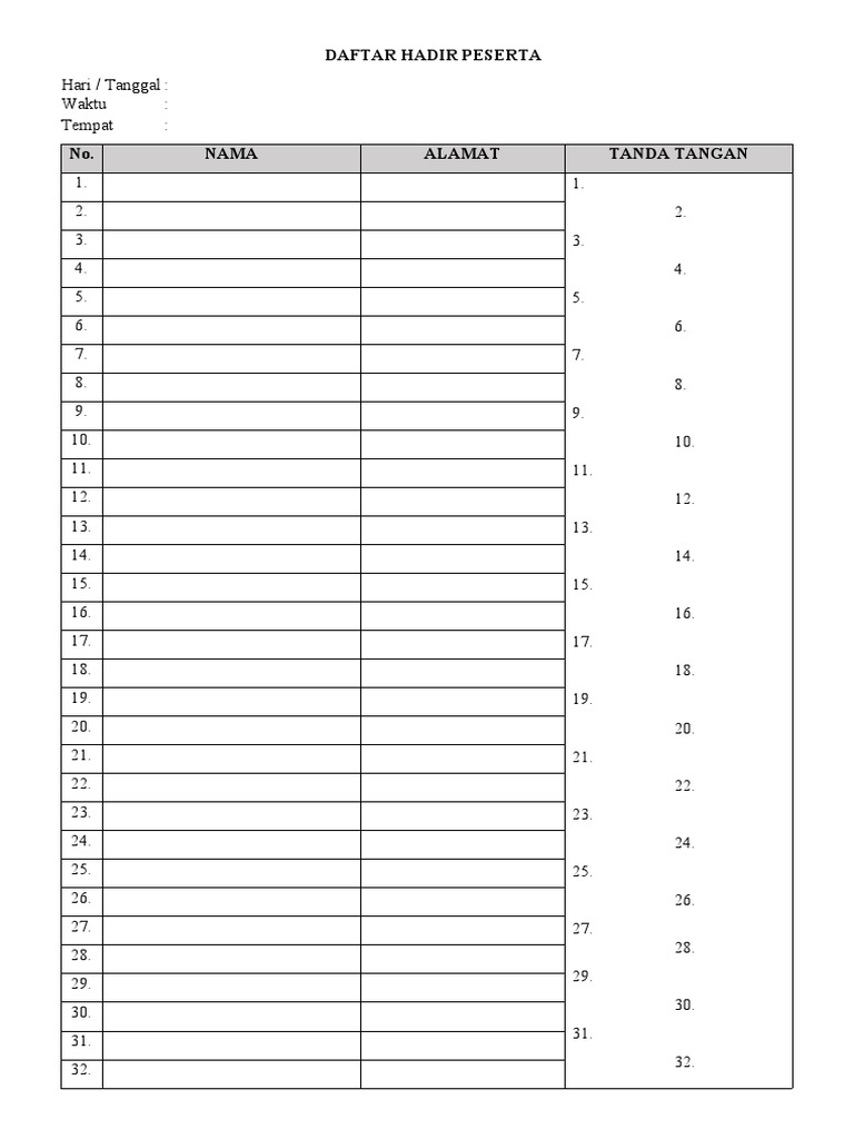 Daftar Hadir Peserta | PDF