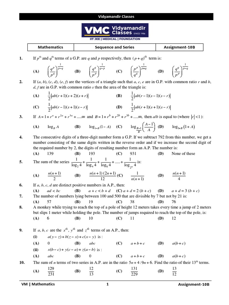 Sequence and Series Assignment 8C | PDF | Mathematical Concepts ...