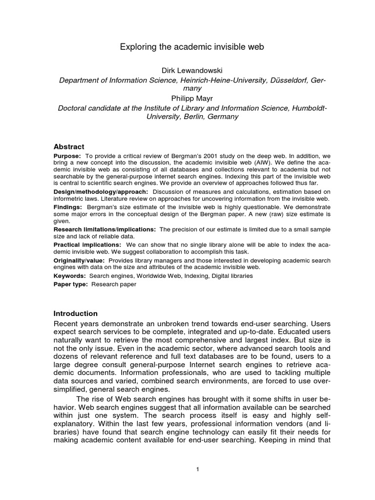 Exploring The Academic Invisible Web | PDF | Search Engine Indexing ... Exploring The Academic Invisible Web | PDF | Search Engine Indexing ...
