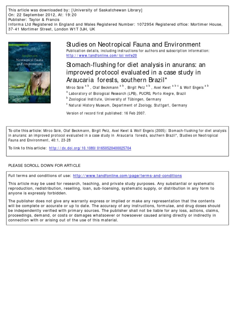 Studies On Neotropical Fauna and Environment | PDF | Frog | Amphibian