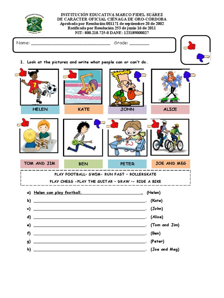 Activity 7°1 Can and Can't | PDF