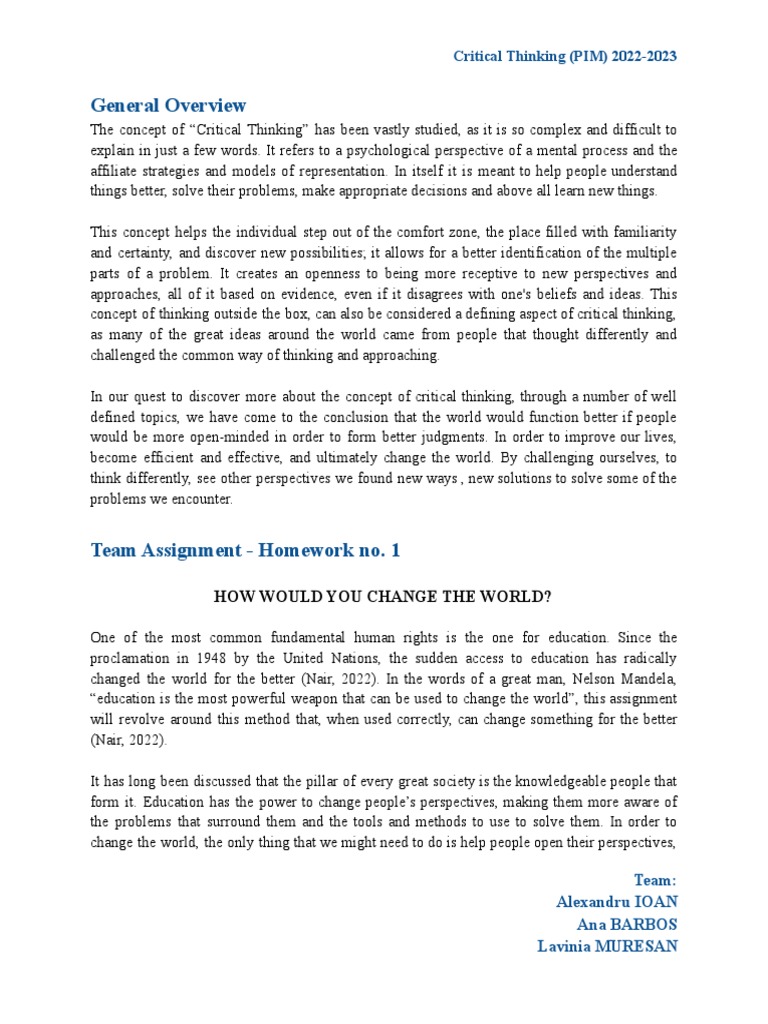 Final Project (Critical Thinking) - Complete PDF | PDF | Thought ...