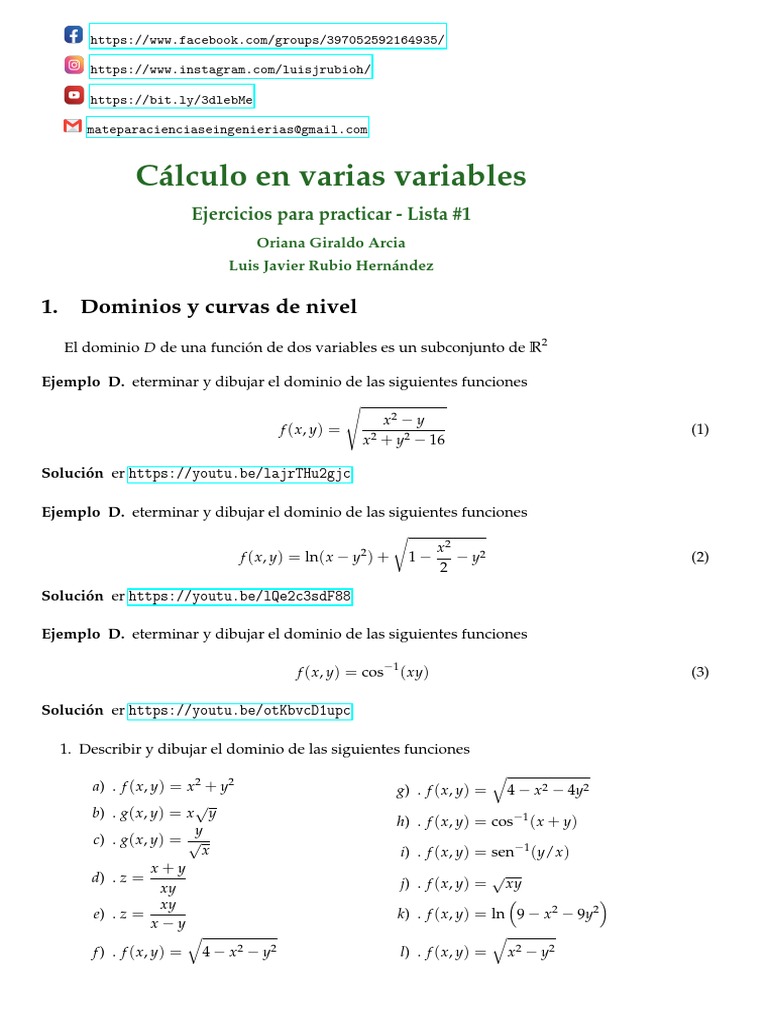 Lista1-Cálculo III Ejercicios para Practicar | PDF