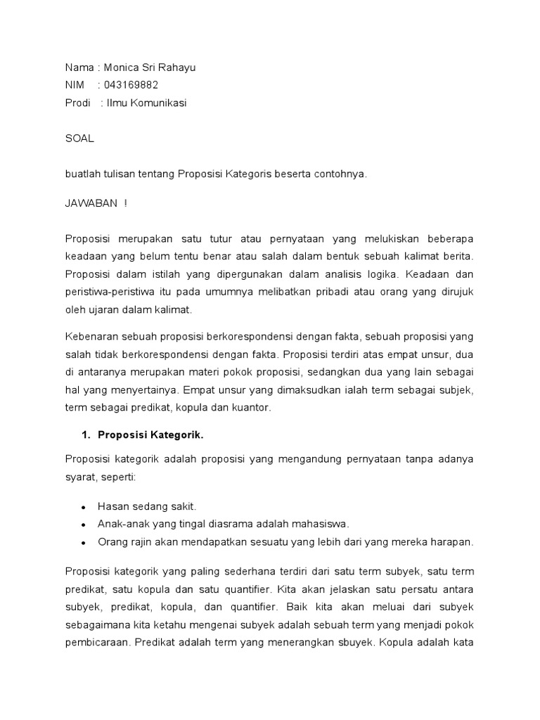 Proposisi Kategoris: Definisi dan Contoh | PDF