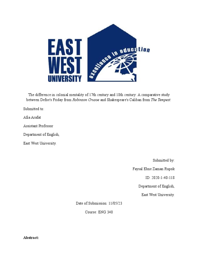 Comparative Study | PDF | The Tempest | Robinson Crusoe