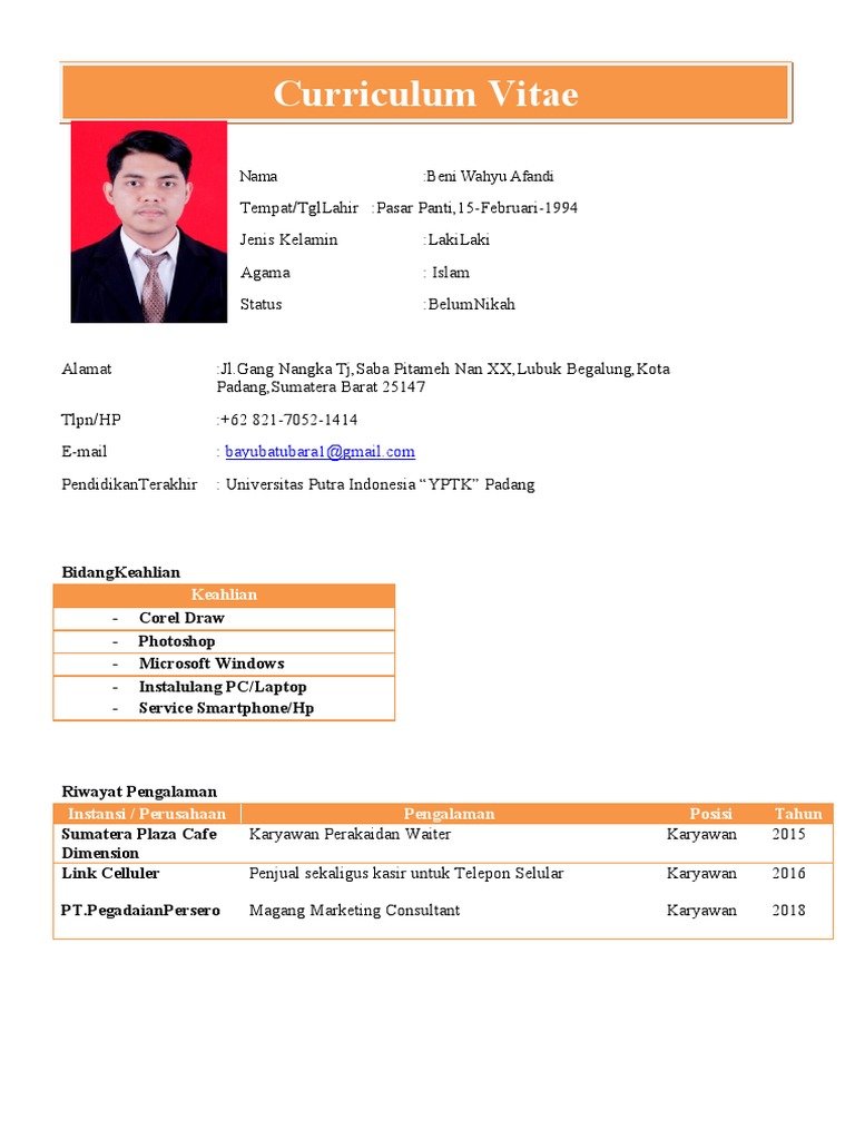 Curriculum Vitae: Nama:Beni Wahyu Afandi | PDF