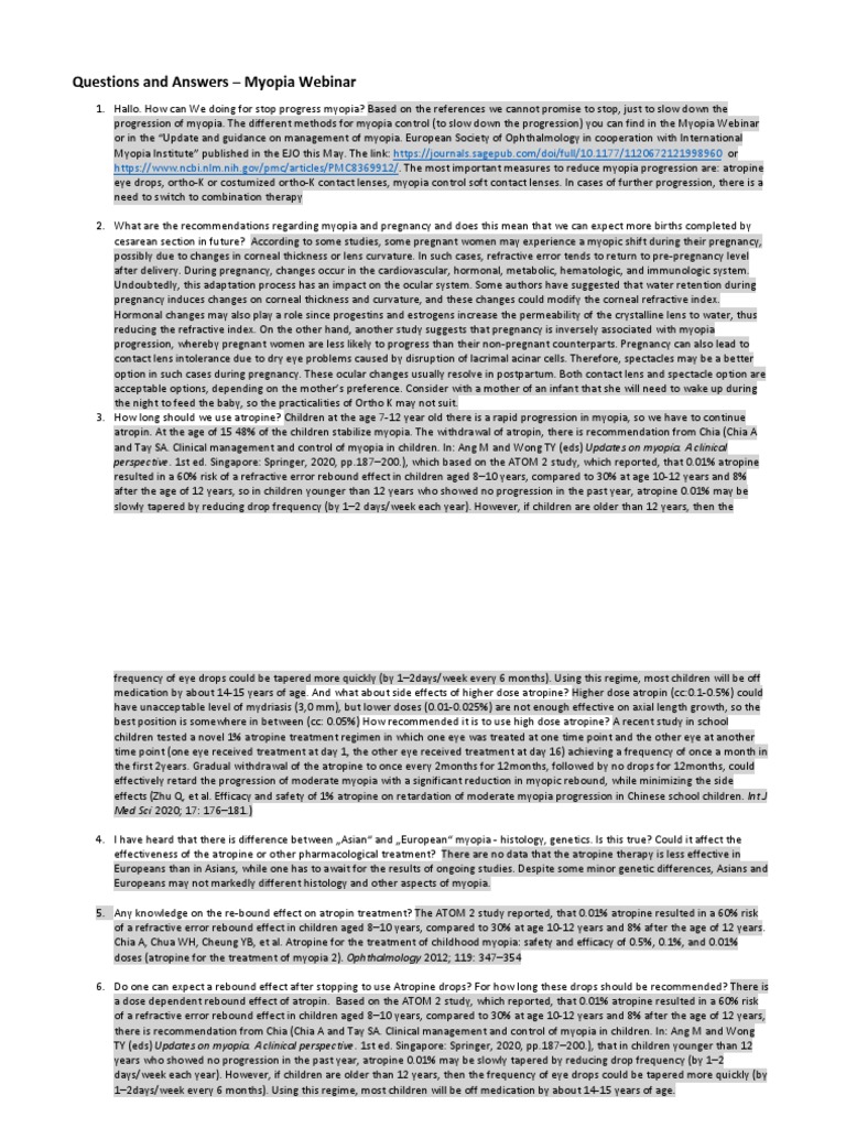 Myopia Questions and Answers | PDF | Contact Lens | Medical Specialties