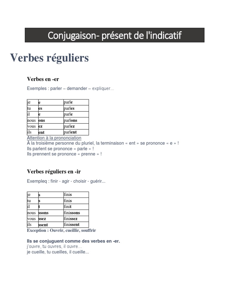 Conjugaison de Verbes Regulier - FRENCH | PDF