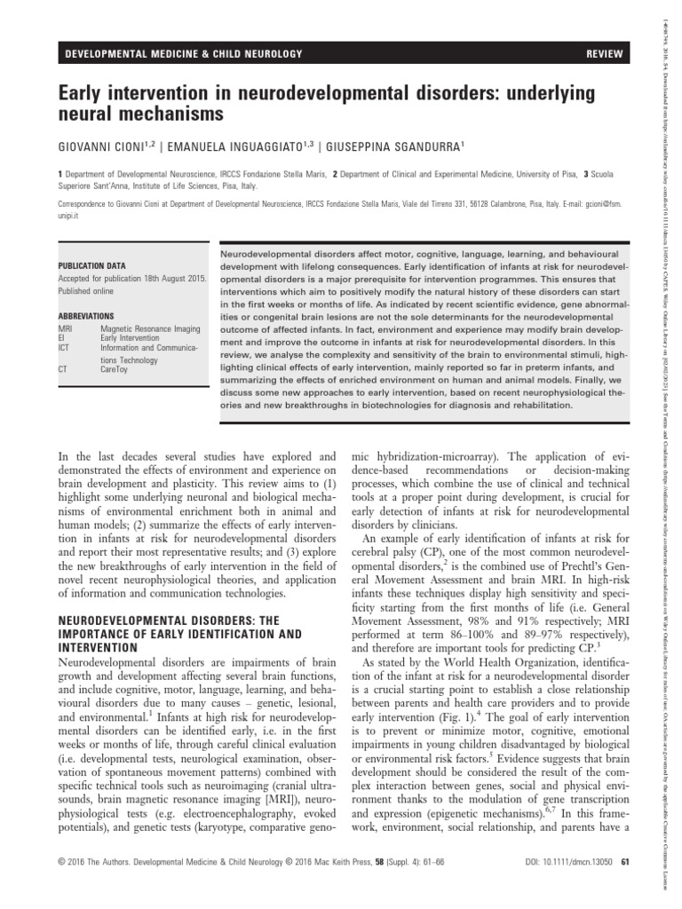 Develop Med Child Neuro - 2016 - Cioni - Early Intervention in ...