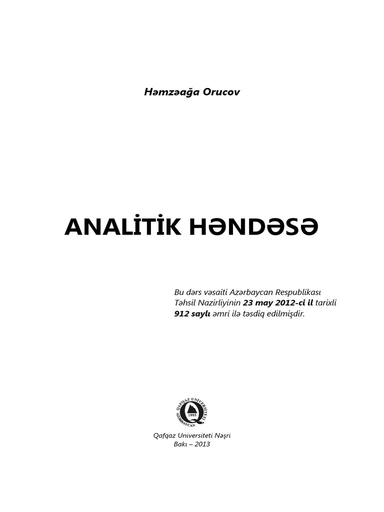H Orucov Analitik Hendese PDF | PDF