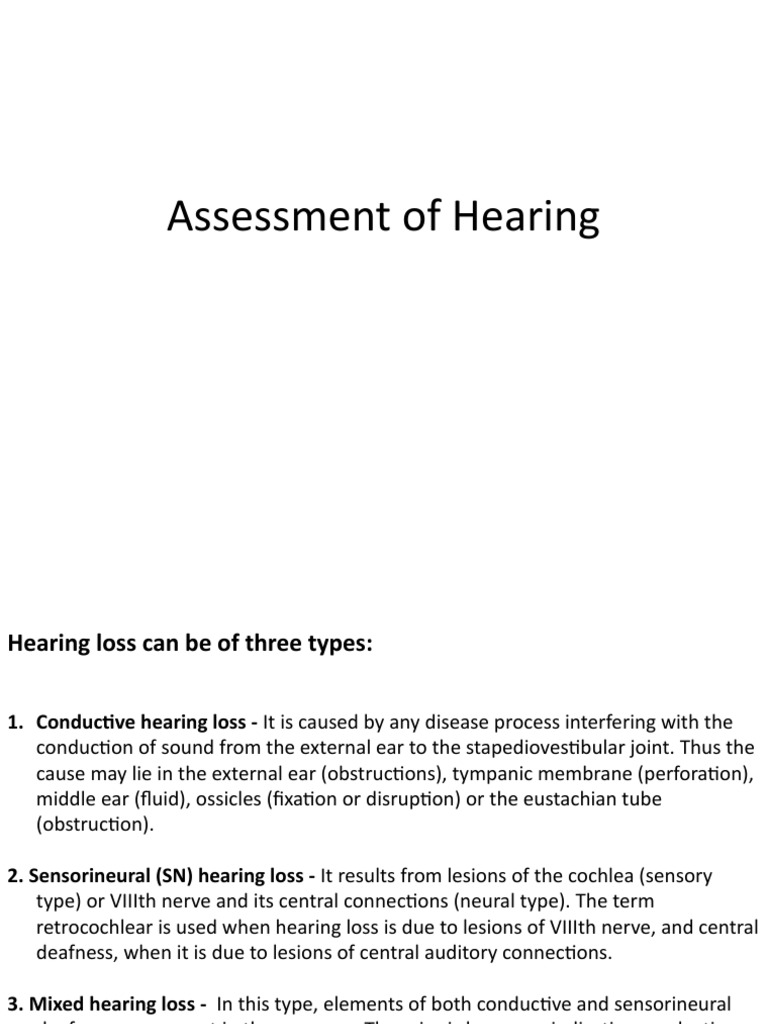Hearing Assessment | PDF | Hearing Loss | Otorhinolaryngology