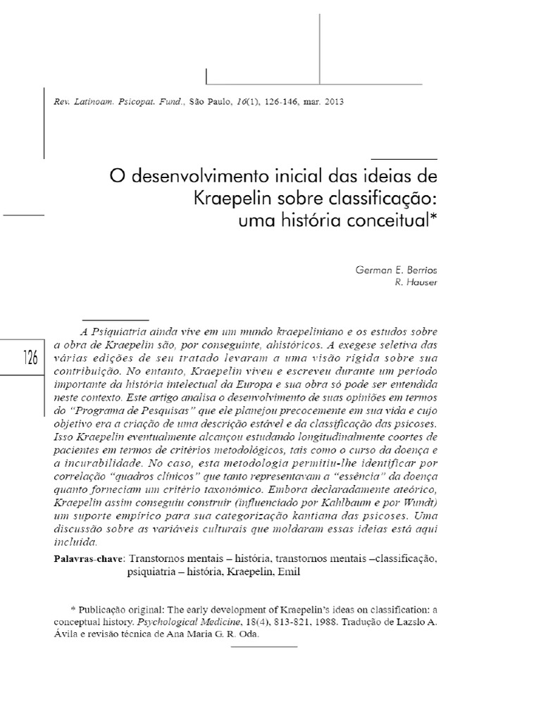 O Desenvolvimento Inicial Das Ideias de Kraepelin Sobre Classificação | PDF