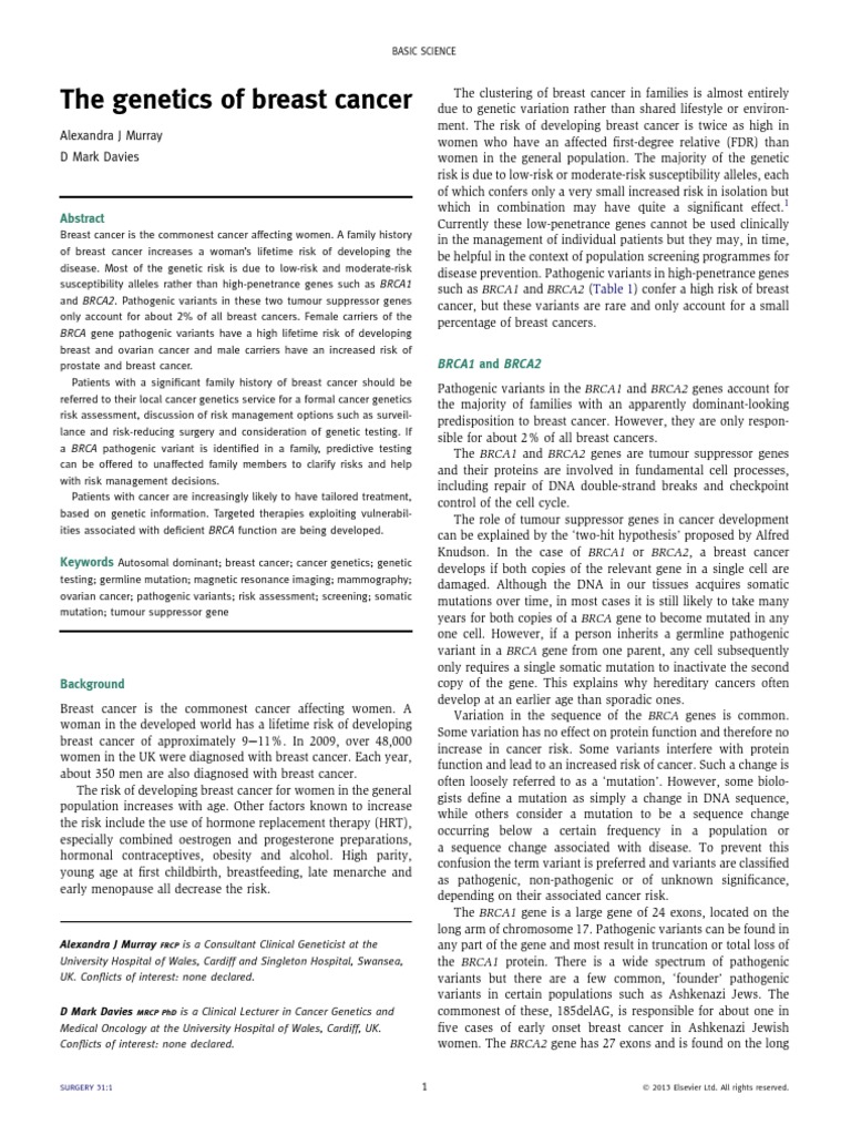 Genetics of Breast Cancer PDF | PDF | Cancer | Breast Cancer
