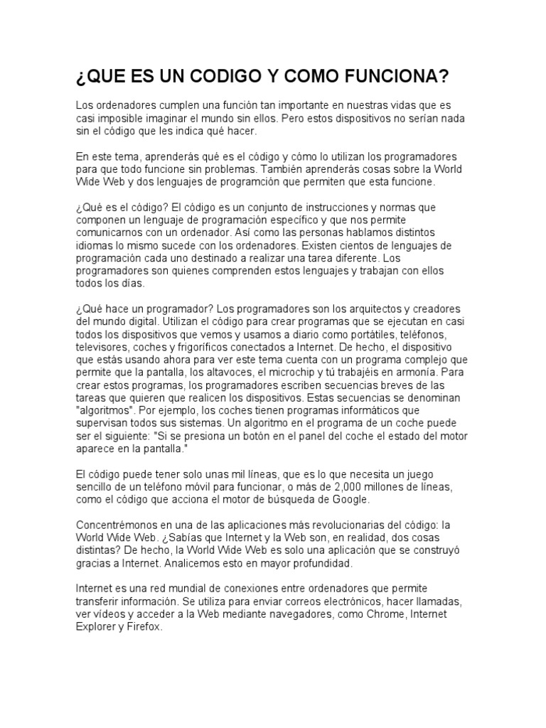 QUE ES UN CODIGO Y COMO FUNCIONA | PDF | Red mundial | Internet y web