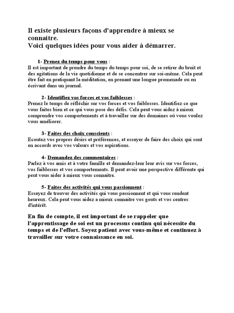 Apprendre à mieux se connaître soi-même | PDF