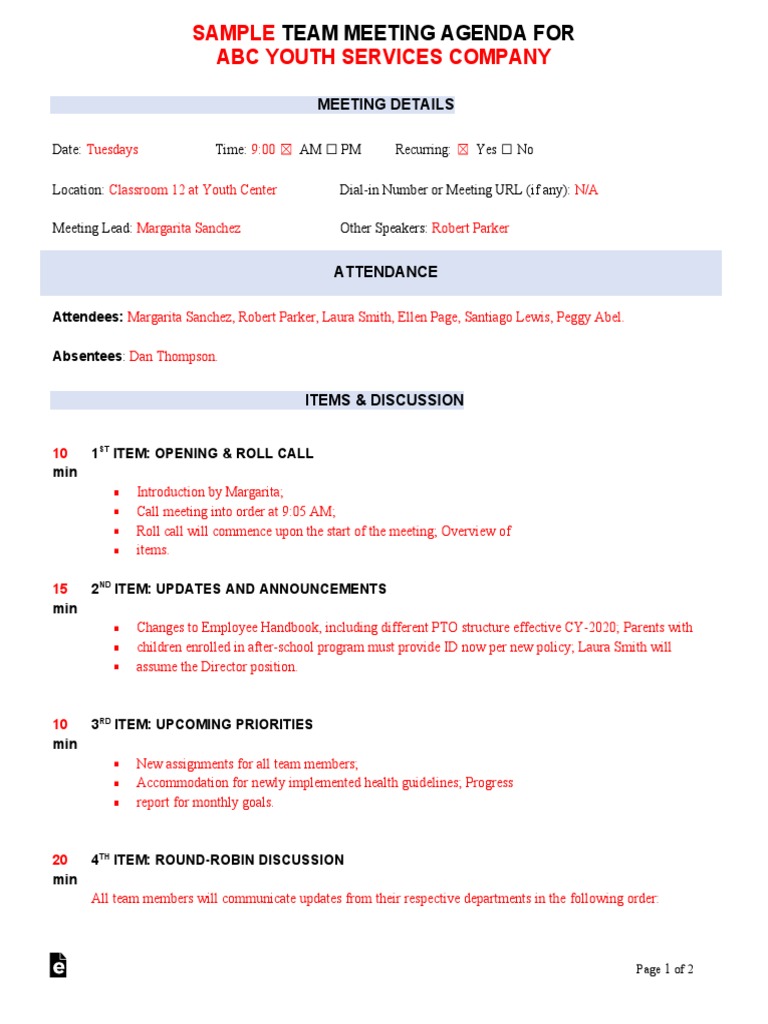 Sample Team Meeting Agenda | PDF