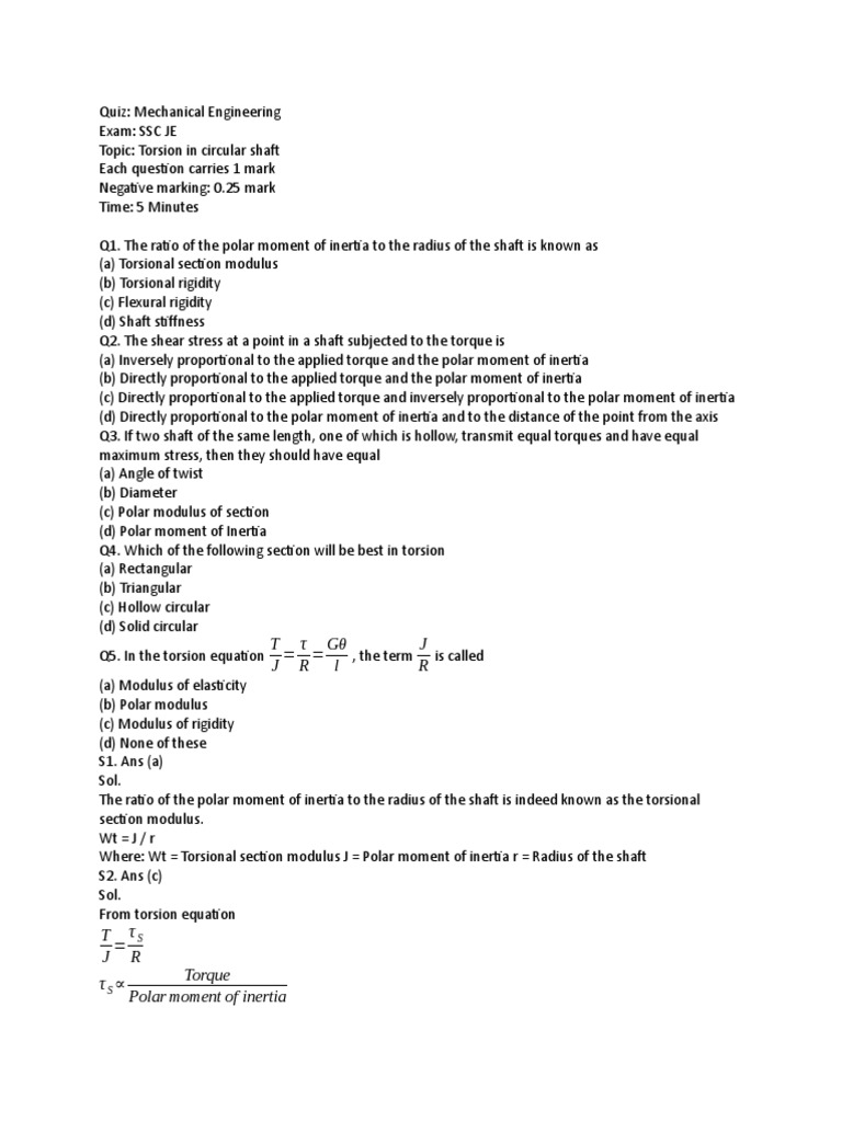 Polar Modulus in Circular Shafts | PDF | Mechanical Engineering | Solid ...