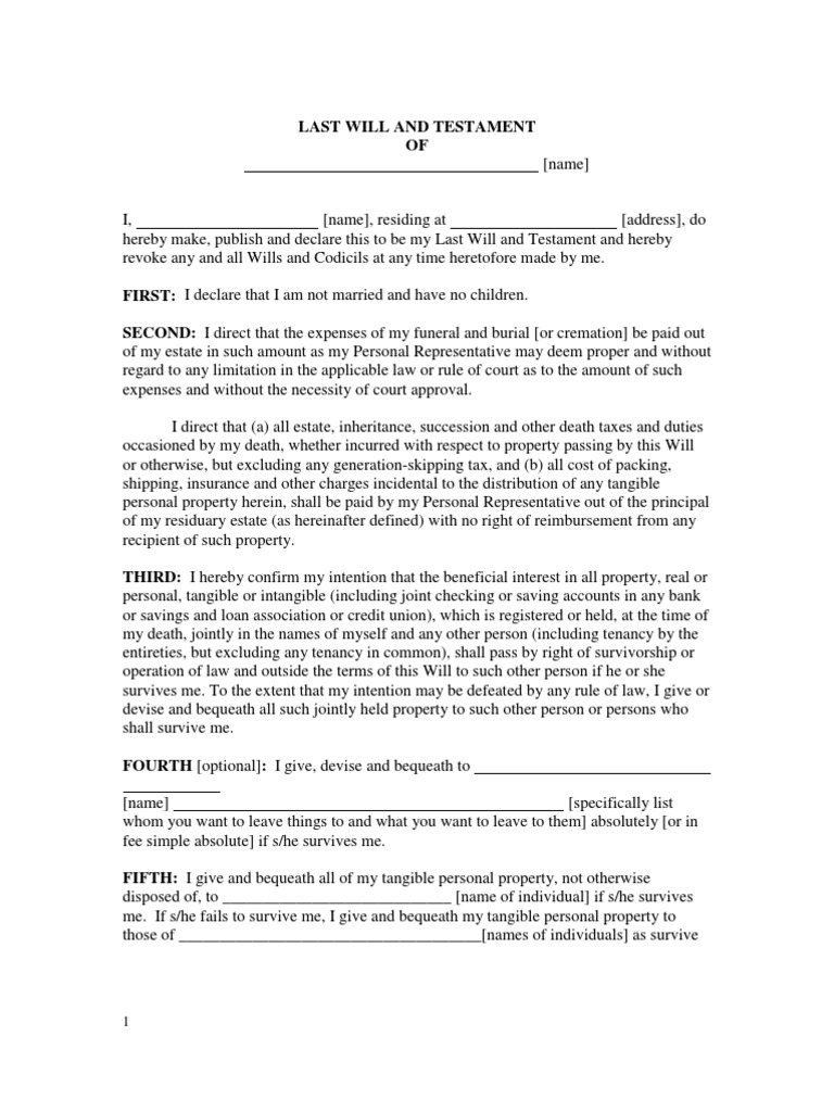 Free Sample Last Will and Testament | PDF | Will And Testament ...