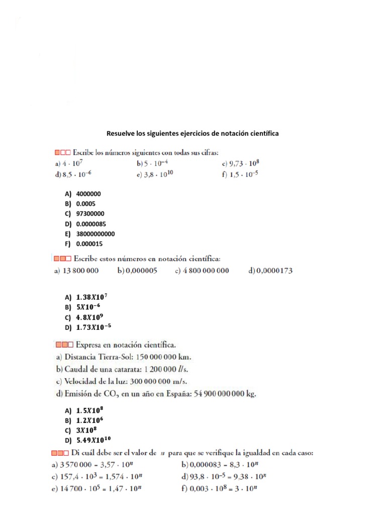 1 Ejercicios De Notación Cientifica Pdf