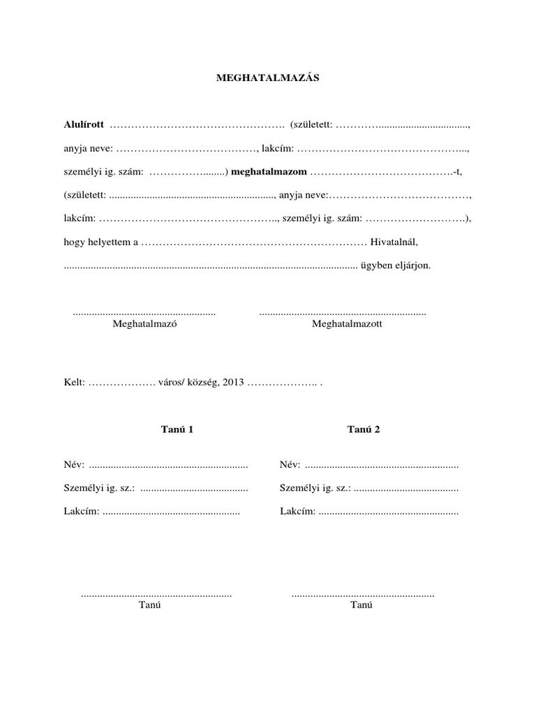 Meghatalmazas Minta PDF | PDF