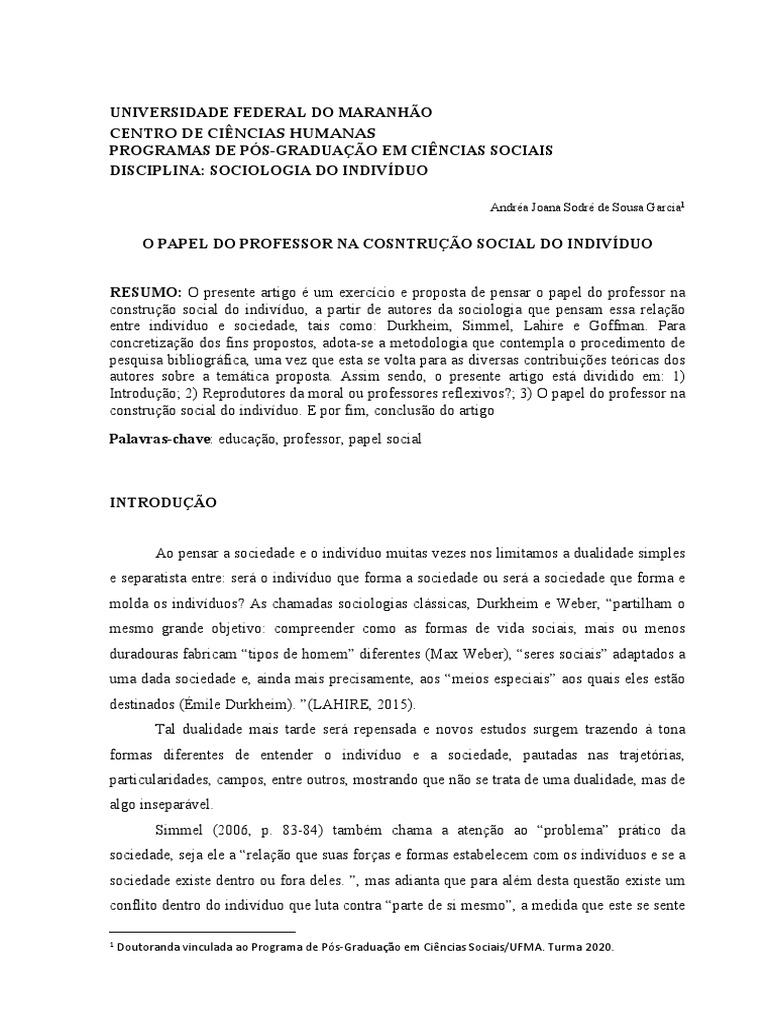 O Papel Do Professor Na Cosntrução Social Do Indivíduo | PDF ...