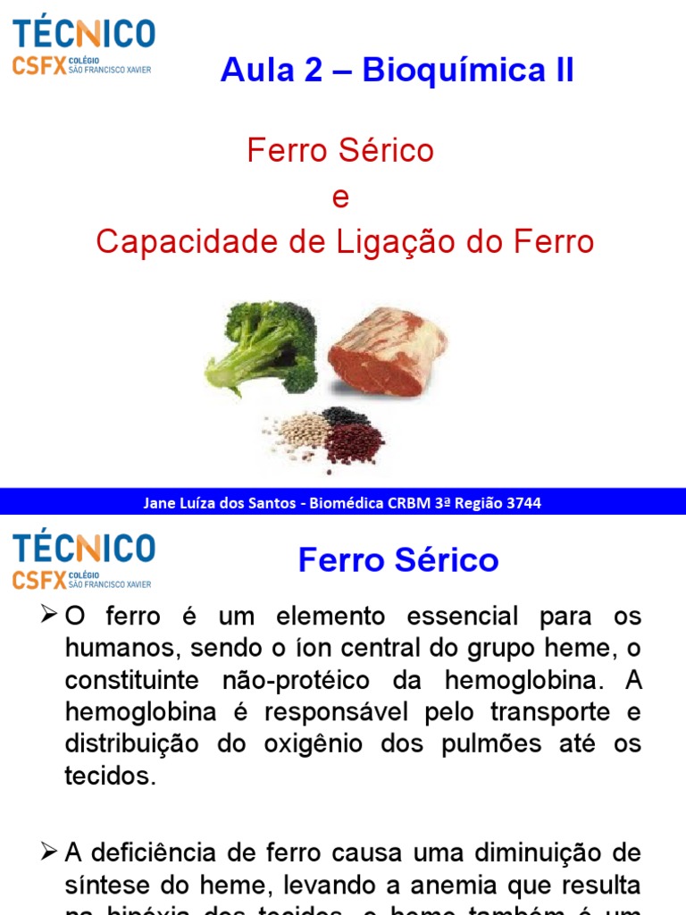 Aula 2 - Ferro SÃ©rico e Capacidade Total de LigaÃ Ã o Do Ferro 2 | PDF ...