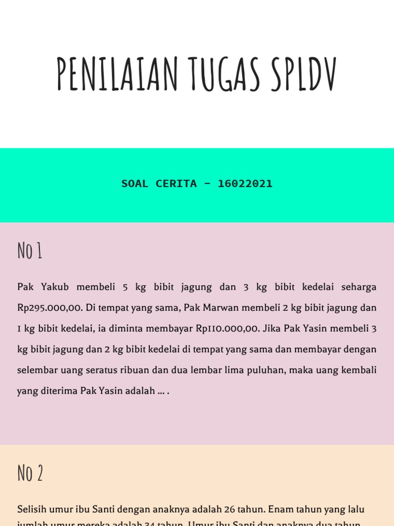 Penilaian Tugas SPLDV 2 Kelas 8CD | PDF