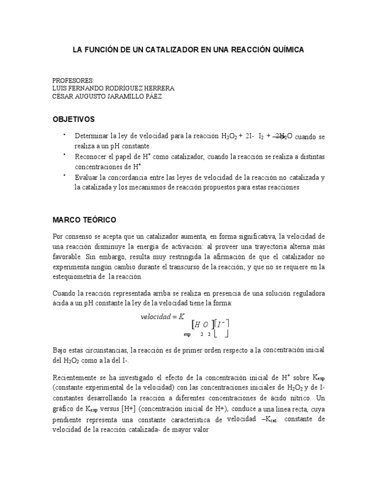 Efecto Del Catalizador | PDF | Catálisis | Agua