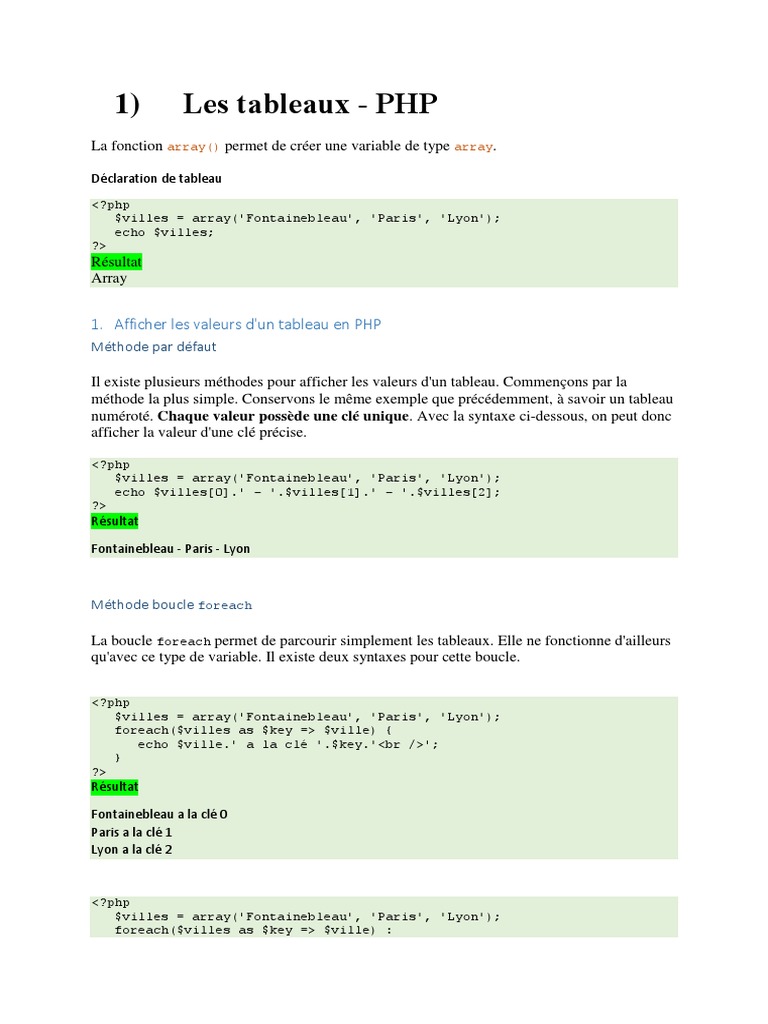 Les Tableaux en PHP | PDF | PHP | Structure de contrôle