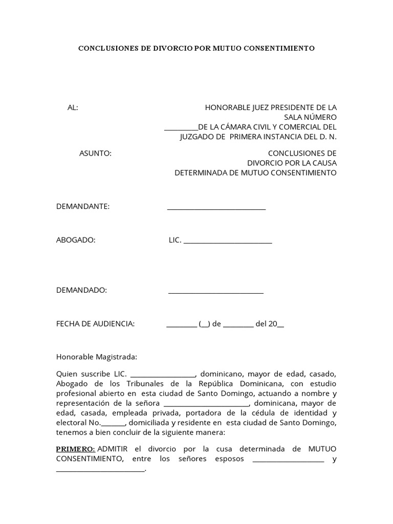 Conclusiones De Divorcio Por Mutuo Consentimiento Pdf