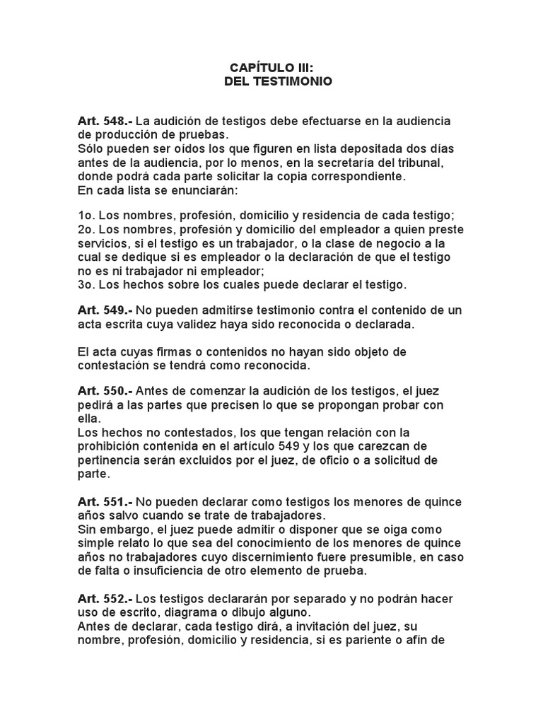 CAPÍTULO III Laboral El Testigo | PDF | Testigo experto | Testigo