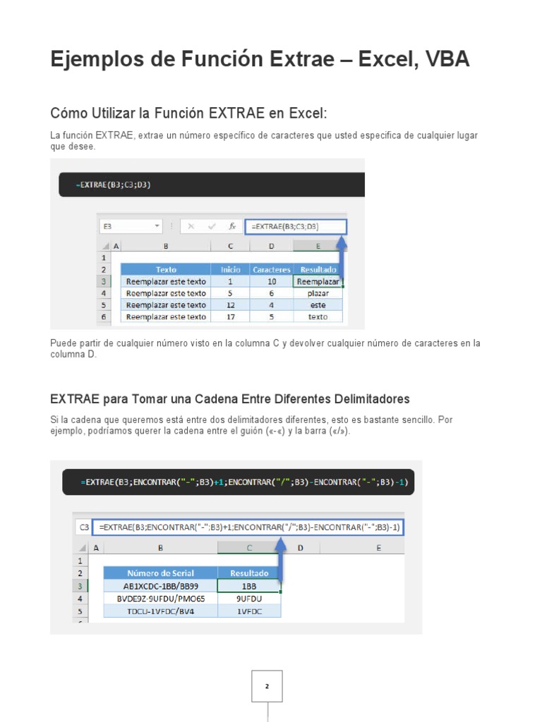 Ejemplos de Función Extrae | PDF | Microsoft Excel | Hoja de cálculo