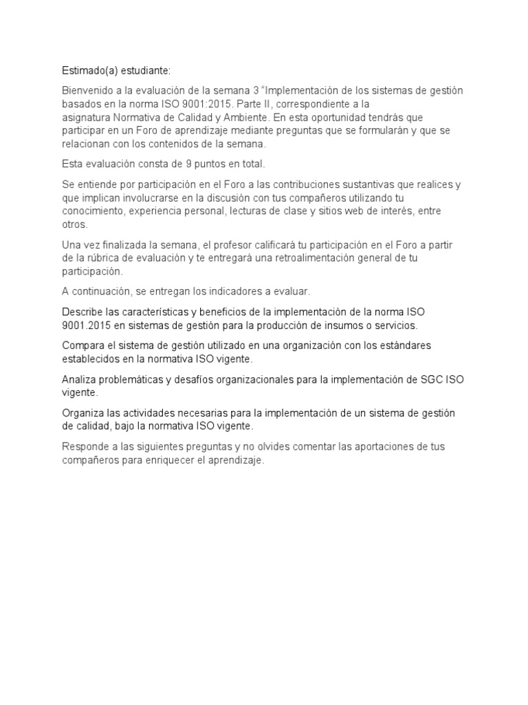Foro Semana 3 | PDF | Calidad (comercial) | Gestión de la calidad Foro Semana 3 | PDF | Calidad (comercial) | Gestión de la calidad