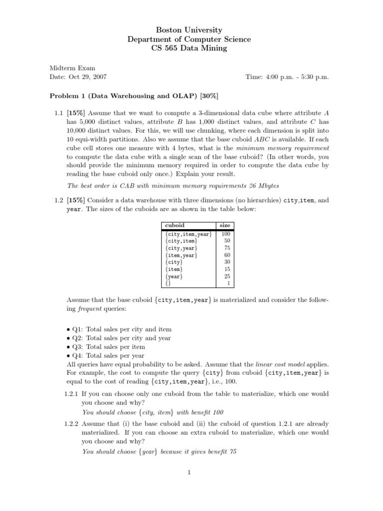 Midterm F07 Solutions | PDF | Data Mining | Data Analysis