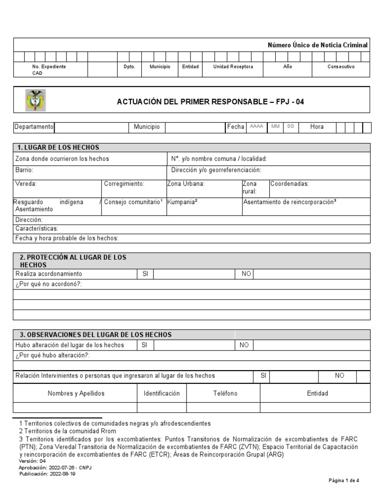 Actuación Del Primer Responsable - FPJ - 04: Número Único de Noticia ...