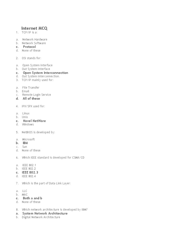 Internet MCQs | PDF | Internet Protocol Suite | Computer Network Internet MCQs | PDF | Internet Protocol Suite | Computer Network