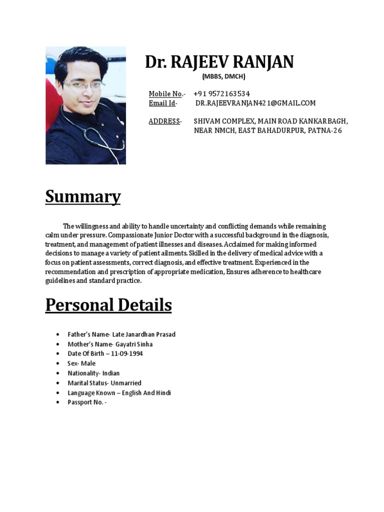 Rajeev Ranjan Resume Without Certificate | PDF | Medical Diagnosis ...