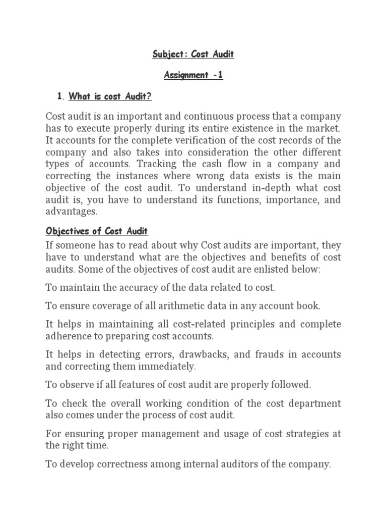 Cost Audit Assignment 1 | PDF | Career & Growth