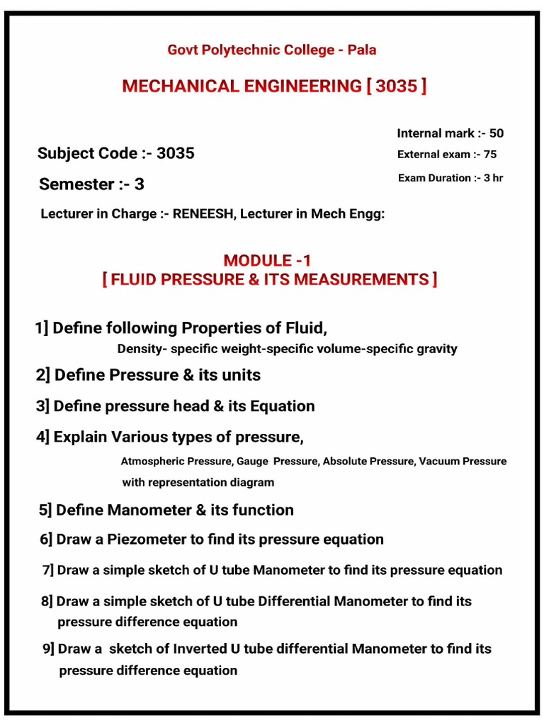 Mechanical Engineering (3035) - All Questions | PDF