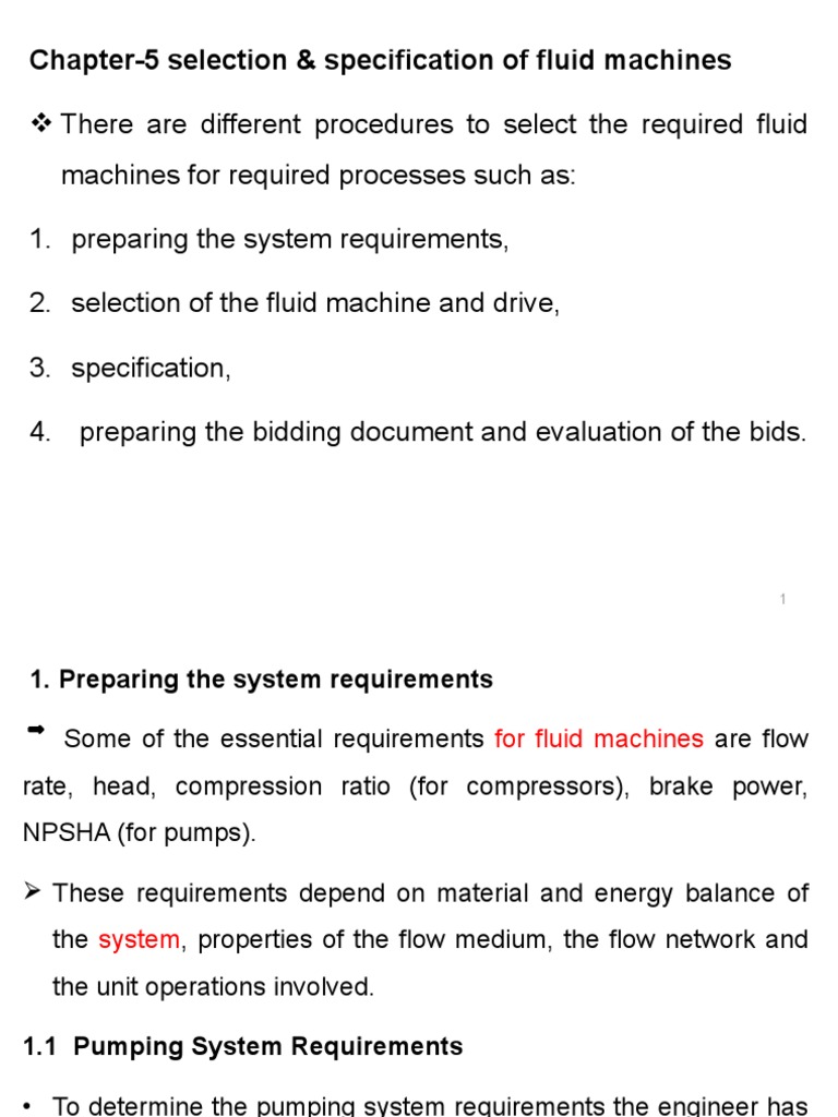 Chapter-5 Selection & Specification of Fluid Machines | PDF