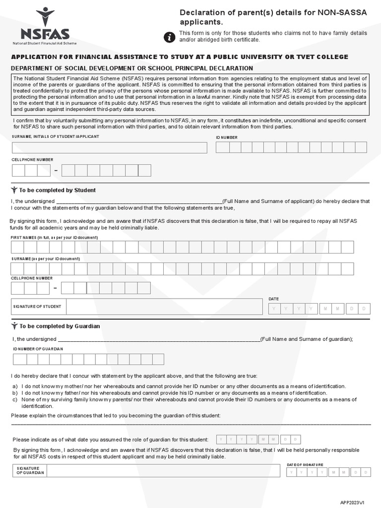 Declaration Form (Non-SASSA Applicants) V1 - 15.09.2022 | PDF ...